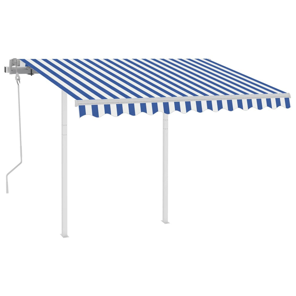 vidaXL Manual Retractable Awning with Posts 3x2.5 m Blue and White ...