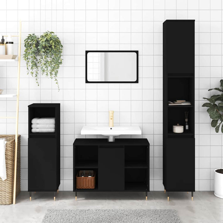 Bathroom Cabinet Black 30x30x100 cm Engineered Wood – Upclimb Retail Ltd